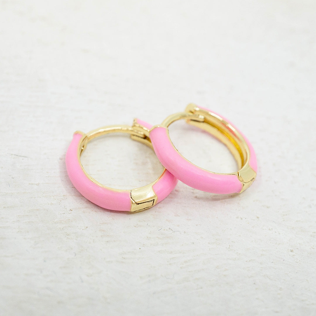Pink Enamel Huggies – Corazon Sterling Silver from Taxco