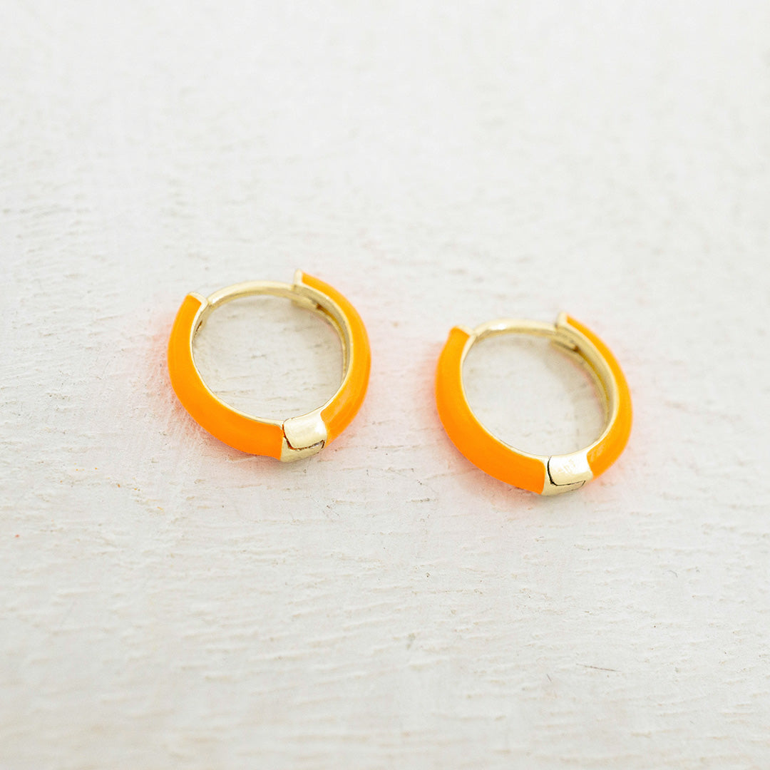 Orange Enamel Huggies – Corazon Sterling Silver from Taxco